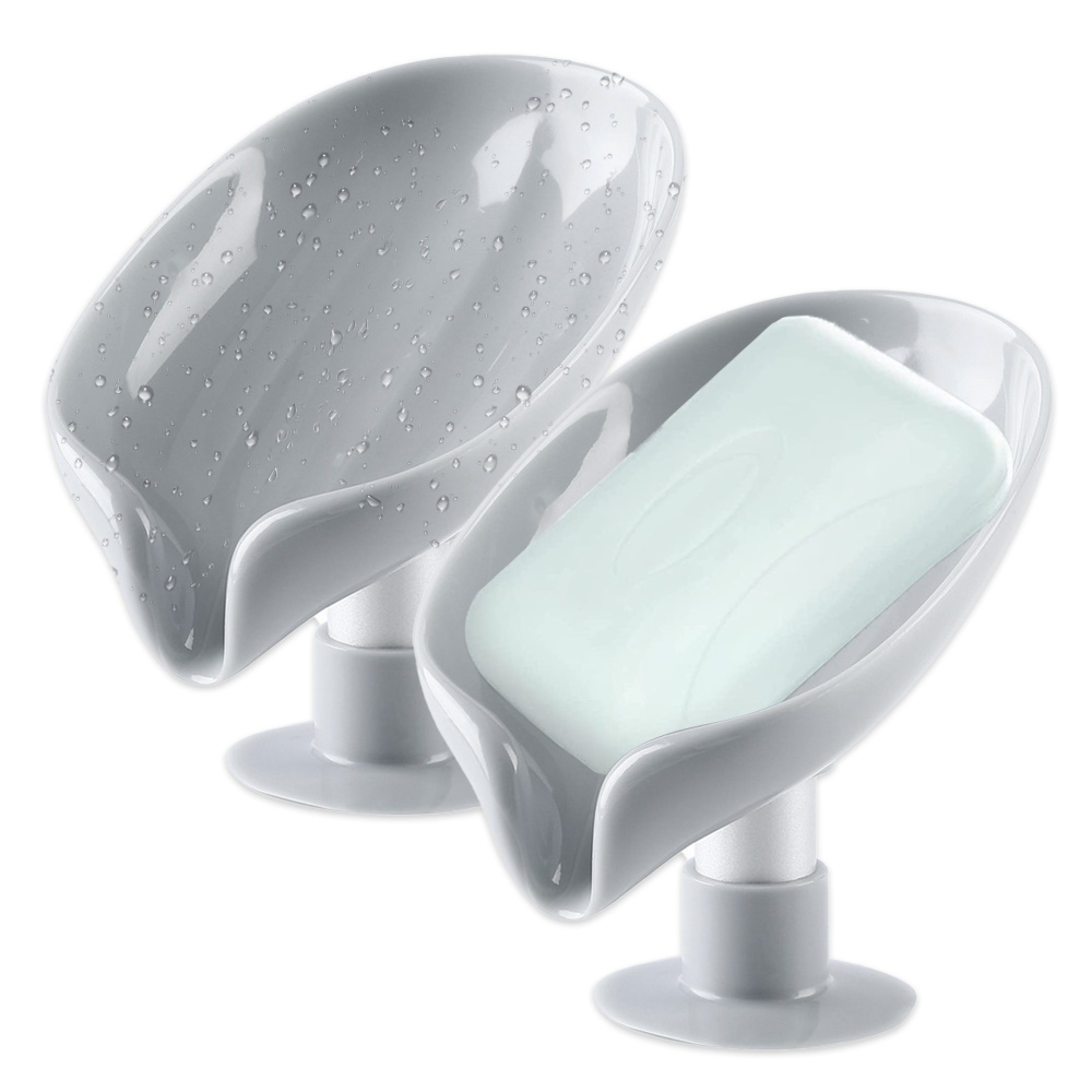 Bath Soap Box with Suction Cup Leaf Shape Self-Draining Suitable for ...
