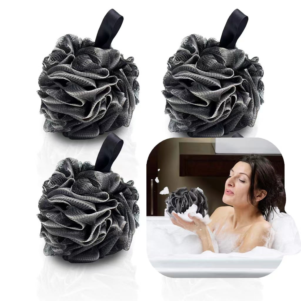 3-Pack XL-75g Bath Sponge, Large Mesh Scrubber for Men & Women - Black ...