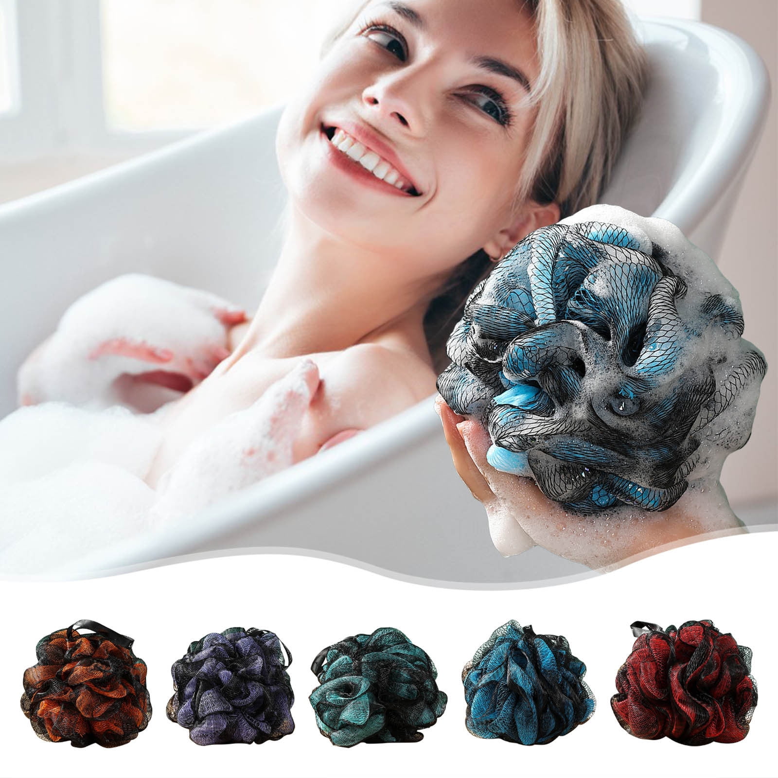 Bath Sponge, Dual-tone Exfoliating Loofah with Hanging Loop, Non ...