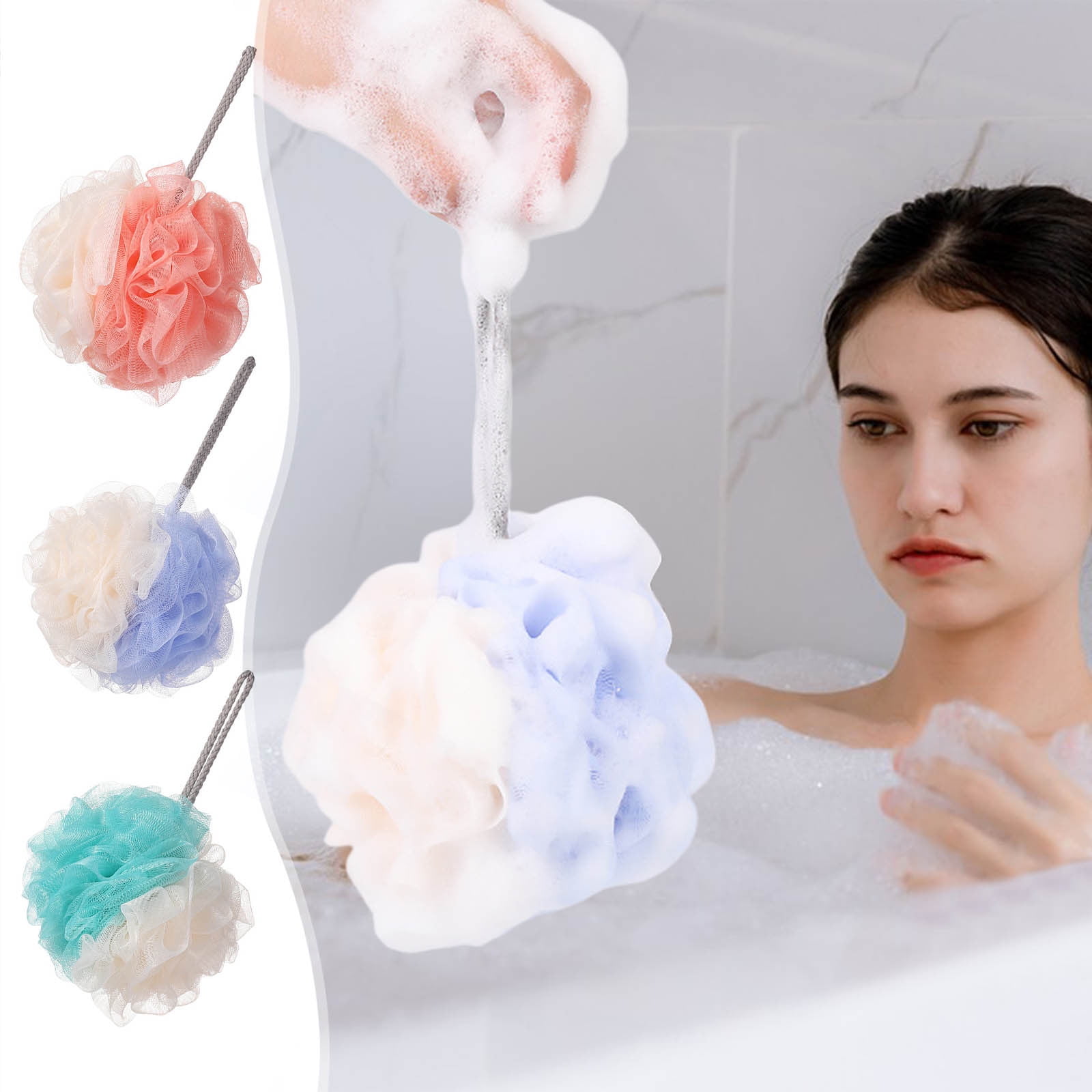 Bath Sponge Loofah Ball | Soft Non-Scattering Mesh Flower Scrubber for ...