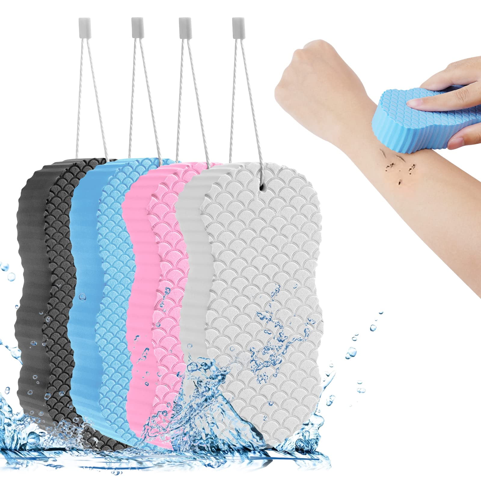 Bath Sponge Massage Sponge Shower Sponge, 4PCS Ultra Soft Bath Body ...