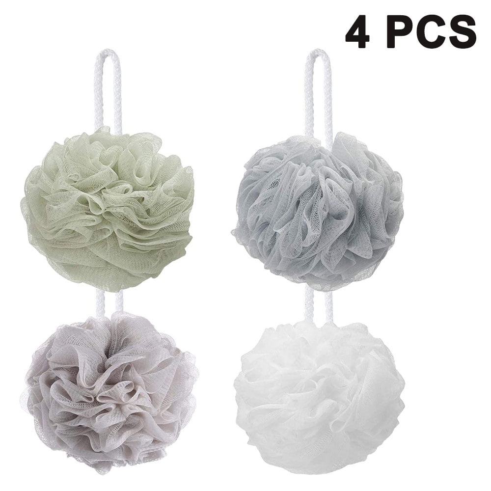 Bath Sponge Set by Shower Bouquet 4 Pack, Extra Large Mesh Pouf Soft ...