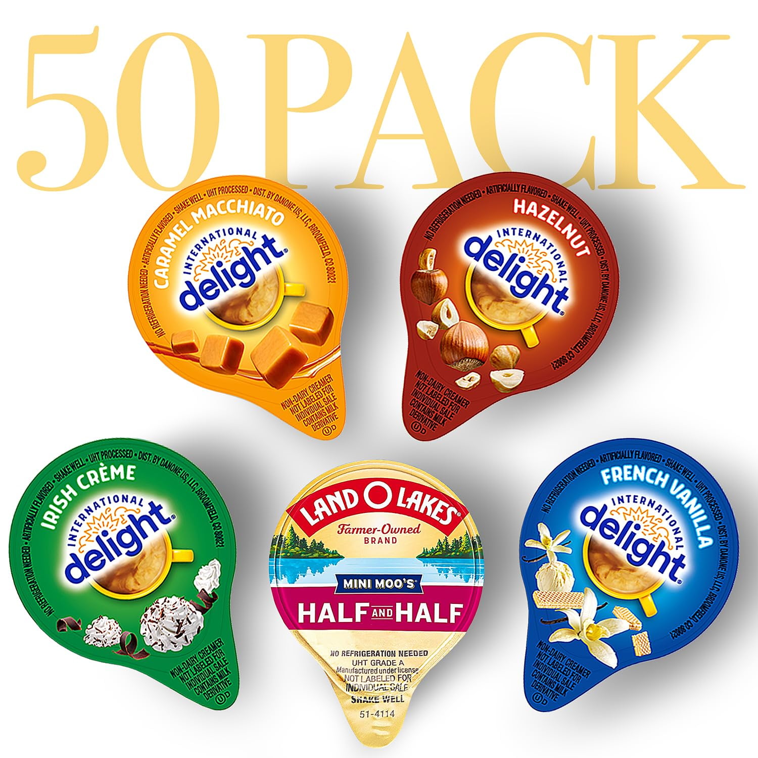 Individual Coffee Creamer Singles Variety Pack (5 Flavors) 50 Count ...