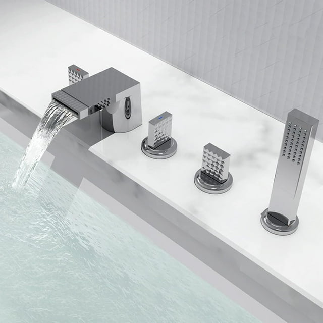 Bath Taps with Hand Shower Waterfall Brass 5 Holes Shower Mixer Tap Set ...