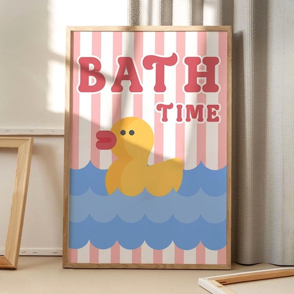 Bath Time Duck Art Poster Cartoon Wall Art Bathroom Decor Retro Home ...