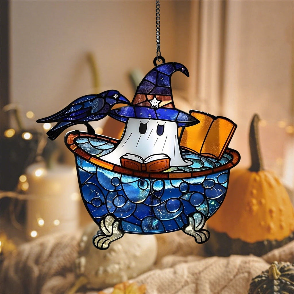 Bath-Time Ghost Reader Ornaments Cute Ghost Pendant, 4 Inch Double-Sided Flat Acrylic Kawaii ...