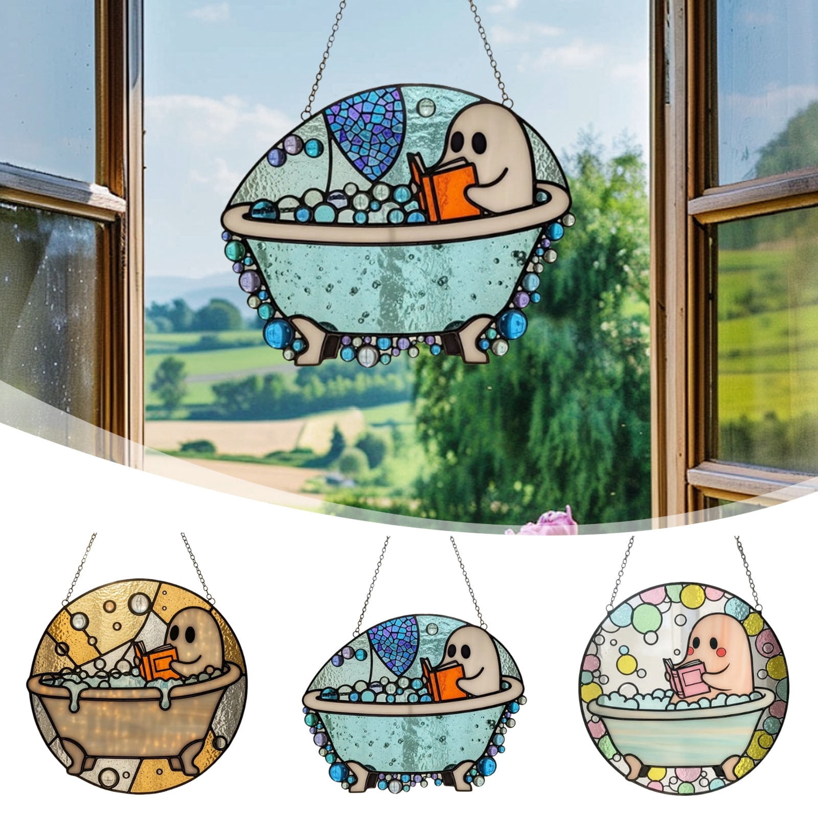 Bath-Time Ghost Reader Ornaments Halloween Ornaments Ghost Suncatcher ...