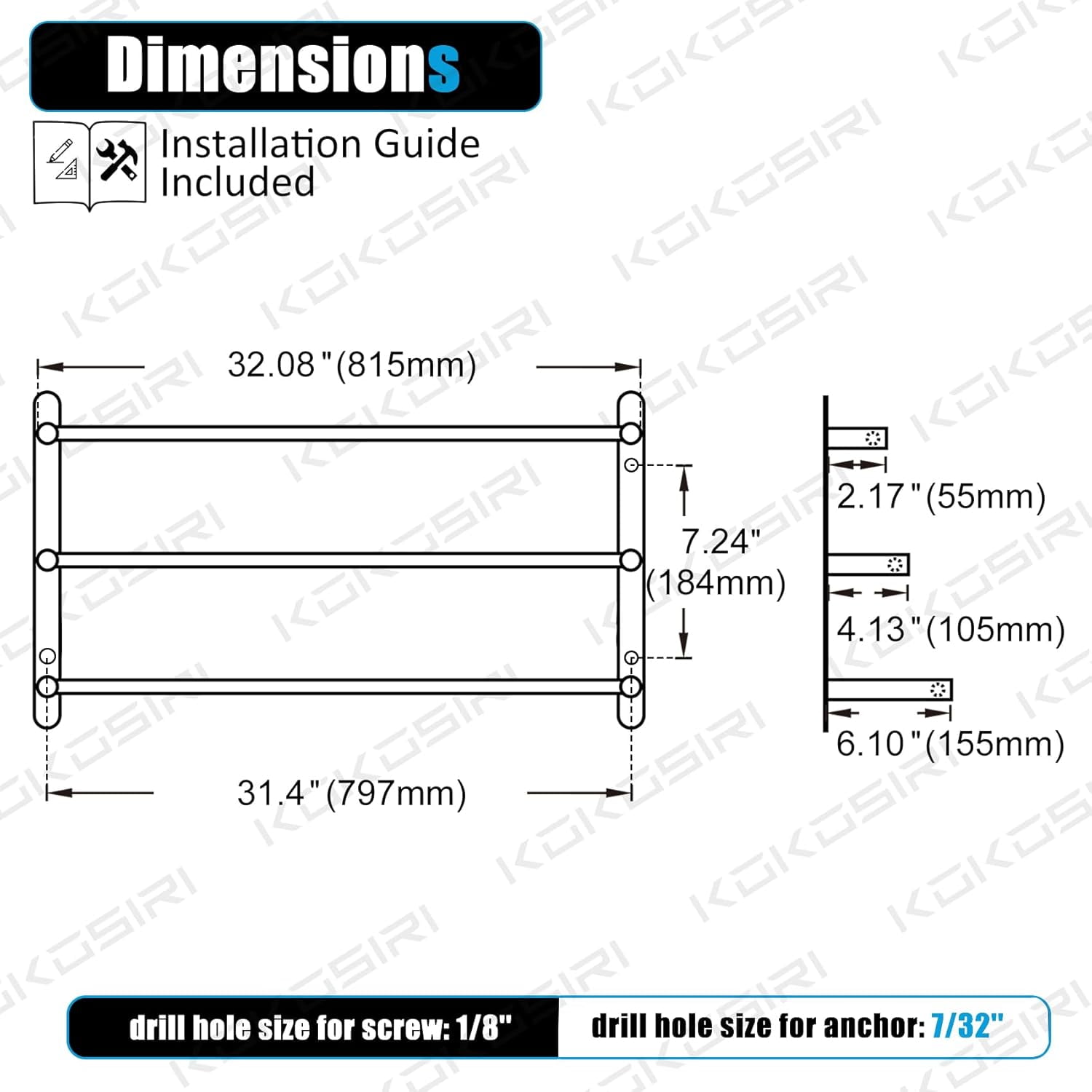 Bath Towel Bars Matte Black Bathroom 3-Tiers Ladder 32'' Towel Rails ...