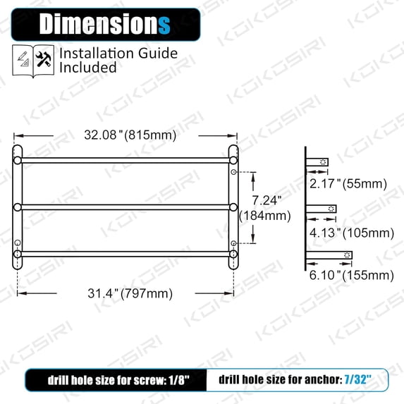 Bath Towel Bars Matte Black Bathroom 3-Tiers Ladder 32'' Towel Rails ...