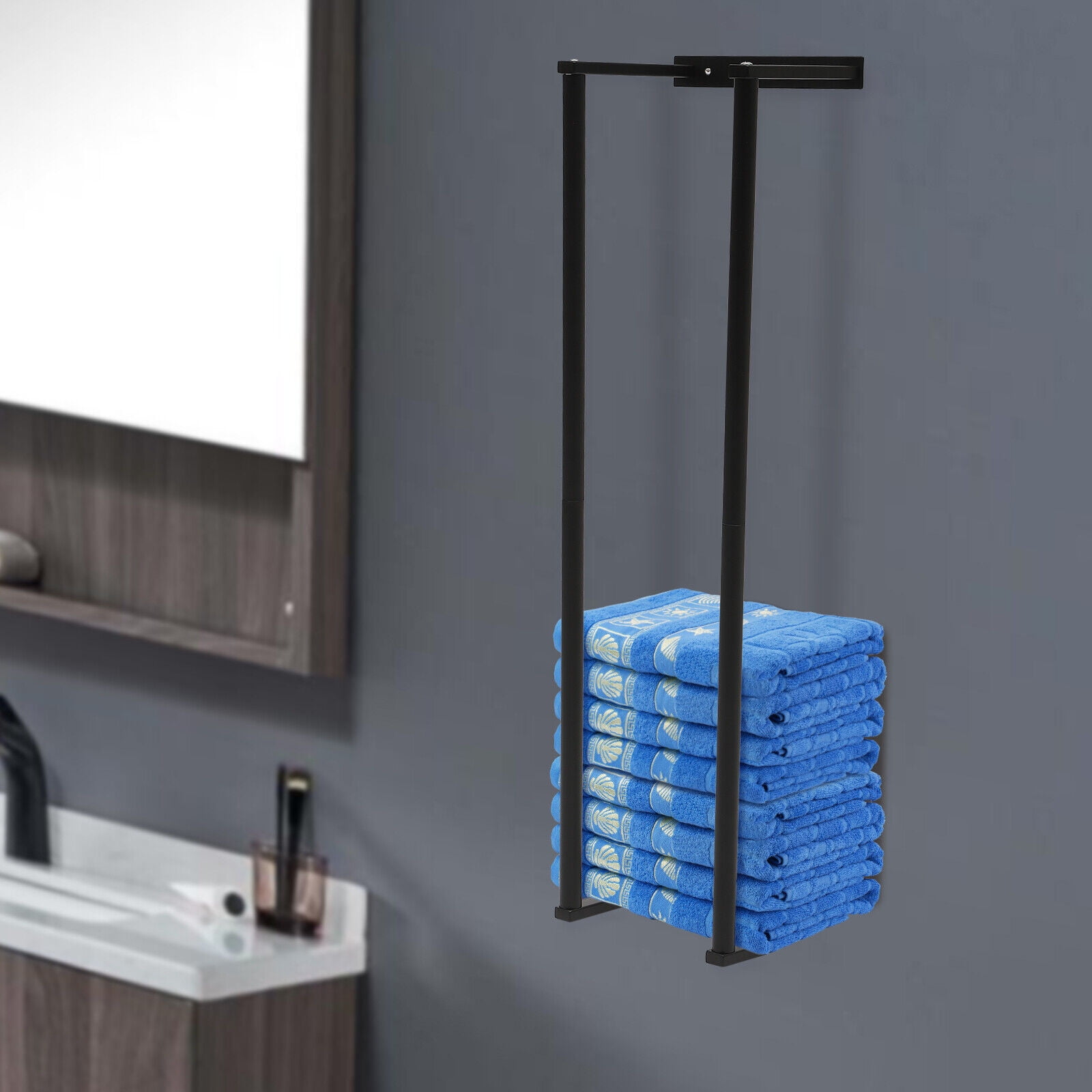 Bath Towel Holder Wall Mounted Bathroom Towel Rack Storage Organizer ...