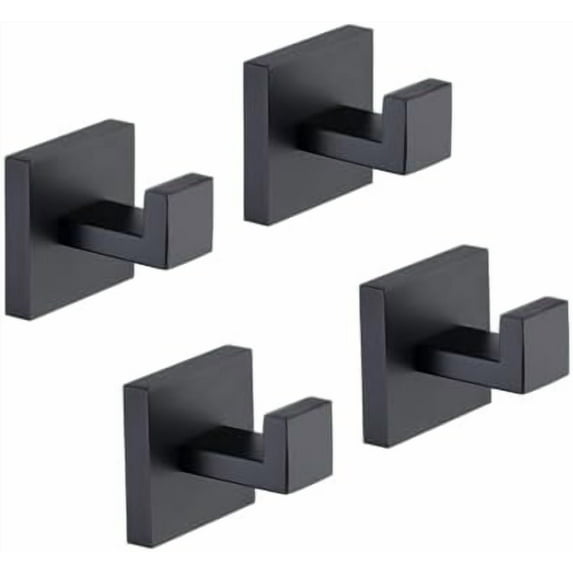 Bath Towel Hooks Matte Black, 4 Pack Stainless Steel Robe Coat and ...