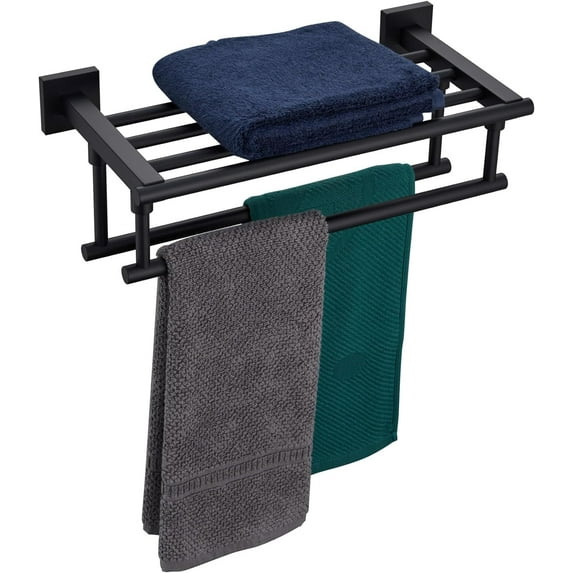 16 Inch Matte Black Bath Towel Rack, Double Bar Wall Mounted Stainless ...