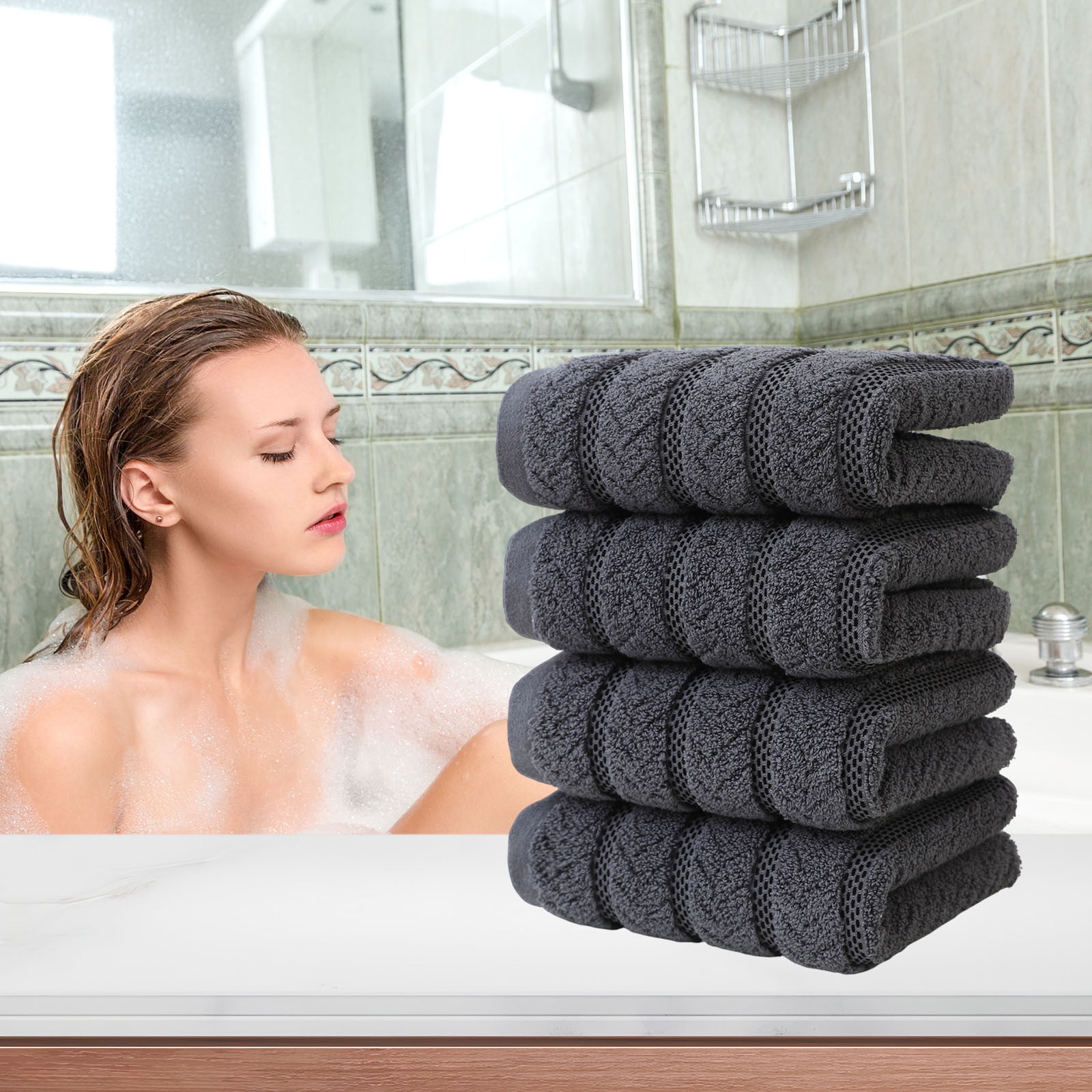 Bath Towel Set 4 Pieces Thick Soft Absorbent Face Towels for Bathroom ...