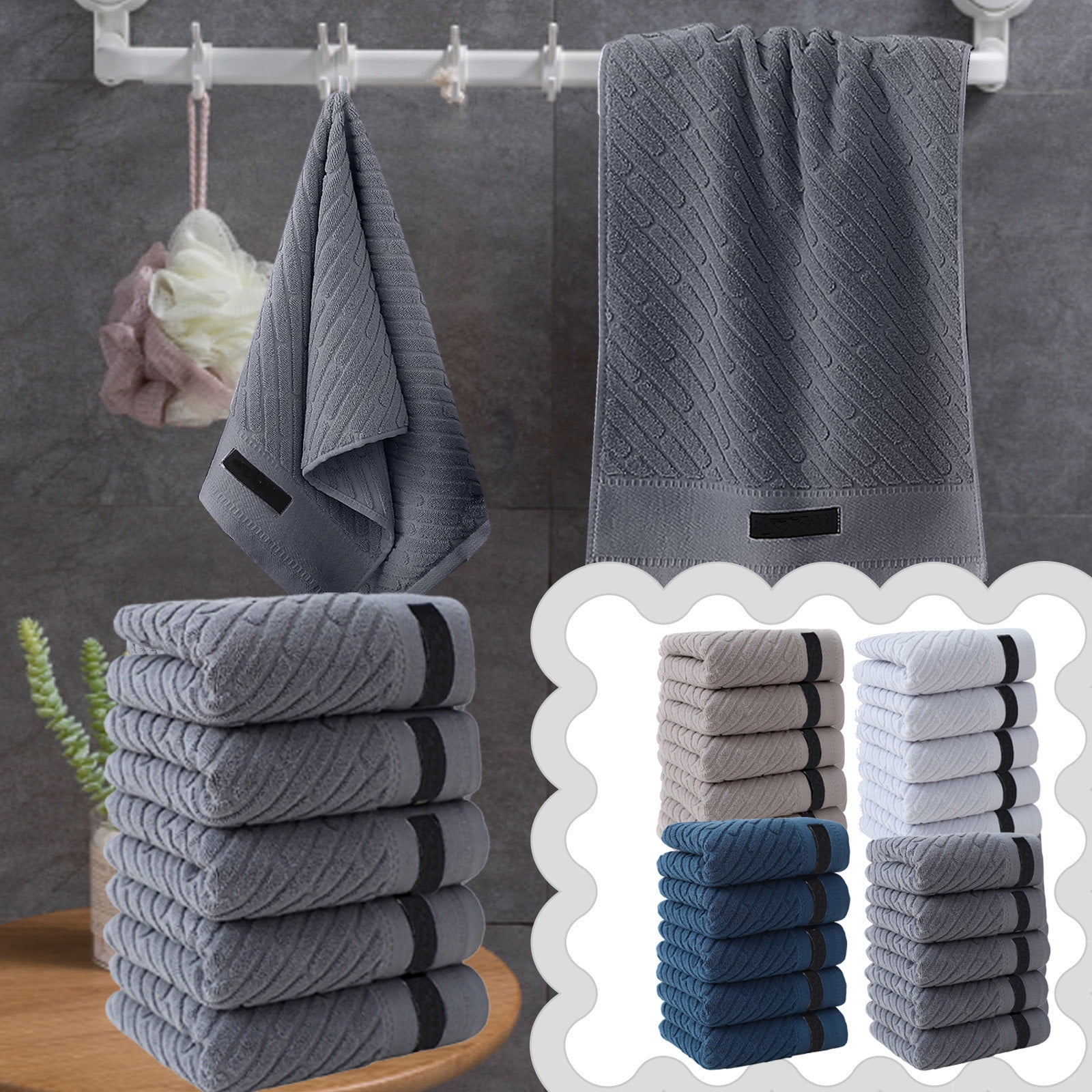 Bath Towel Set | Solid Color Cotton Towels | Soft Absorbent Thickened ...