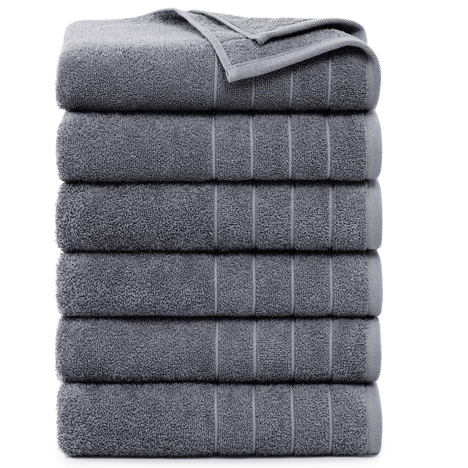 Bath Towel Set of 6, 100% Ring Spun Mercerized Cotton 24x48 Inches ...