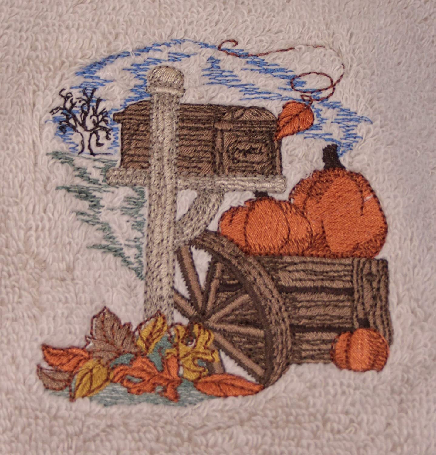 Bath Towel Set with Embroidered Pumpkins and Autumn Leaves Mailbox ...