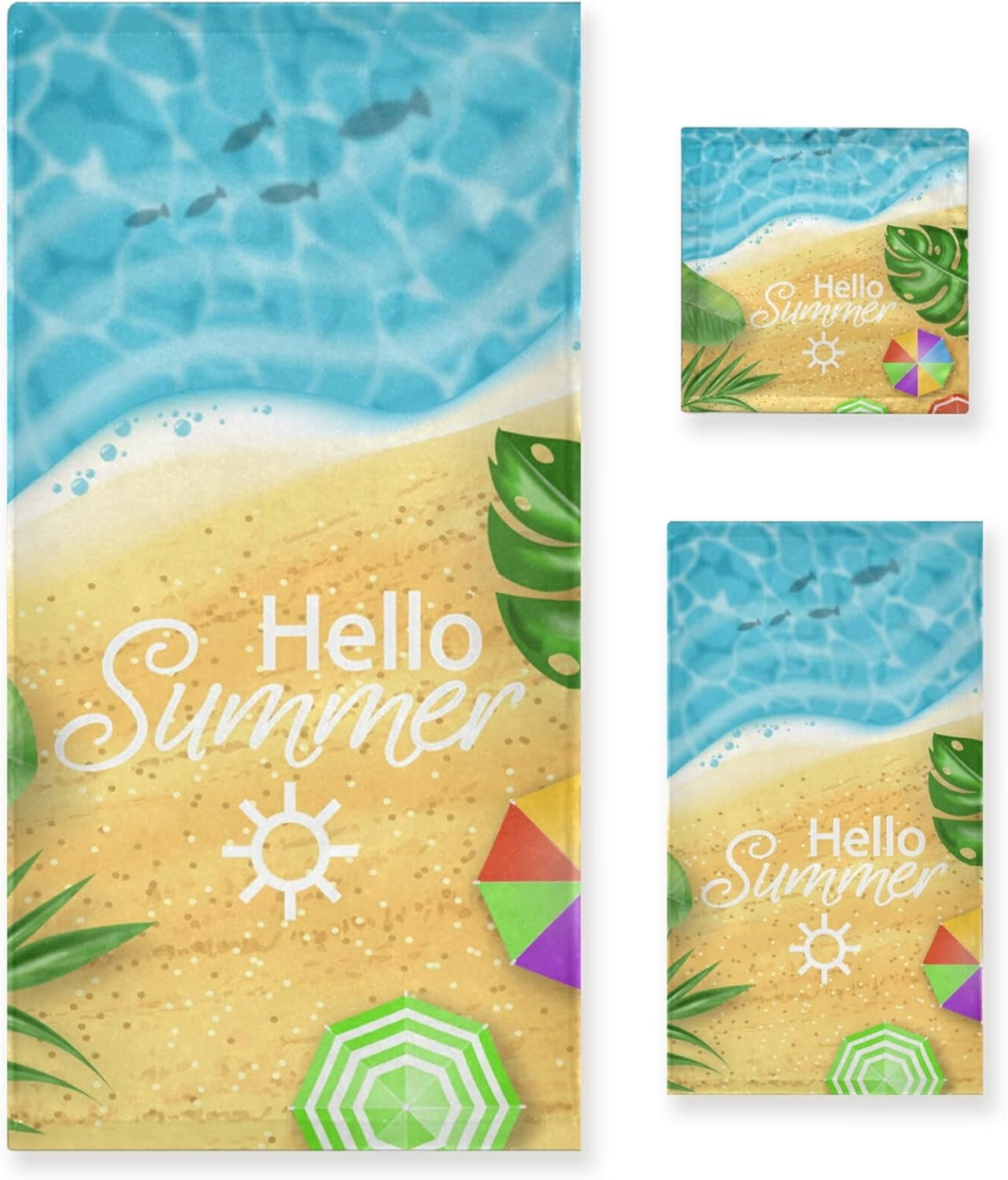 Bath Towel Sets for Bathroom Hand Towels Fingertip Towels Hello Summer ...