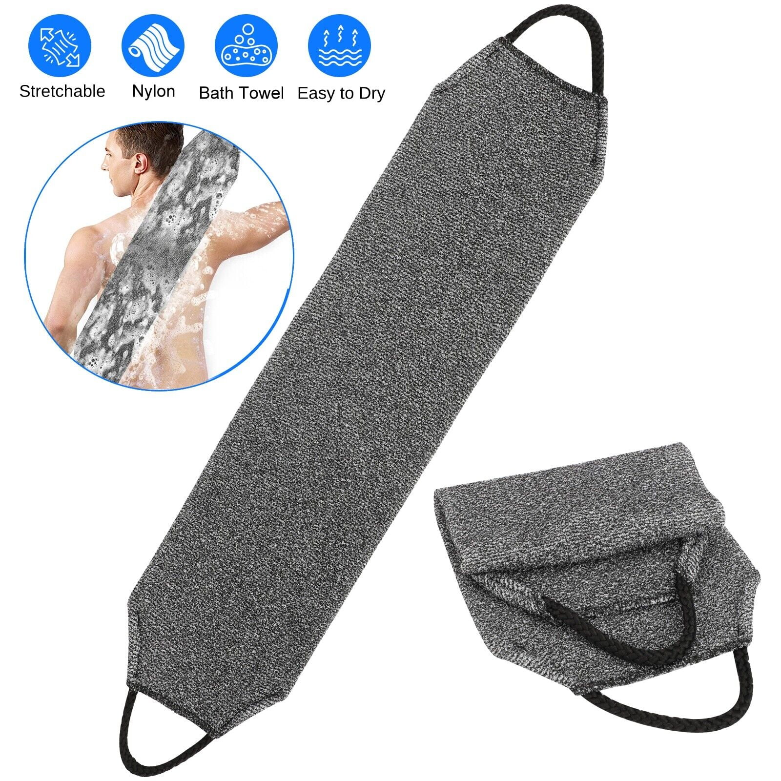Exfoliating Bath Scrubber Towel Stretchable Body Cleaning Pull Back Strap Brush - Walmart.com