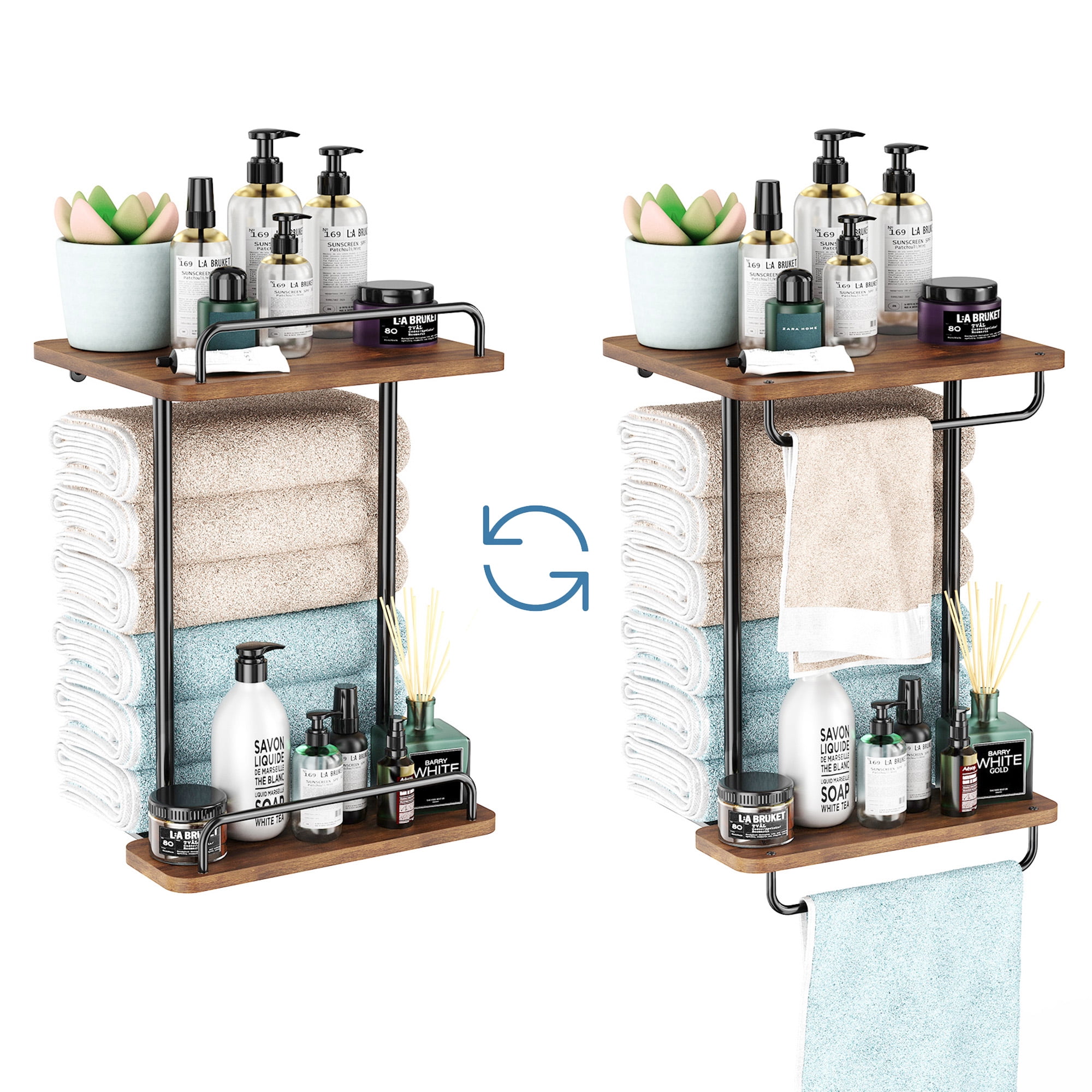 Bath Towel Storage for Small Bathroom Wall Mounted, 2 Tier Towel Shelf ...