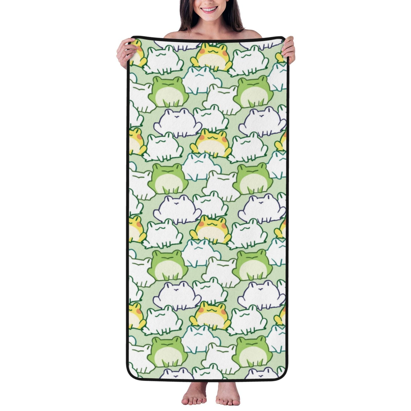 Bath Towels, Cute Cartoon Frog Light Green Highly Absorbent Towels for ...