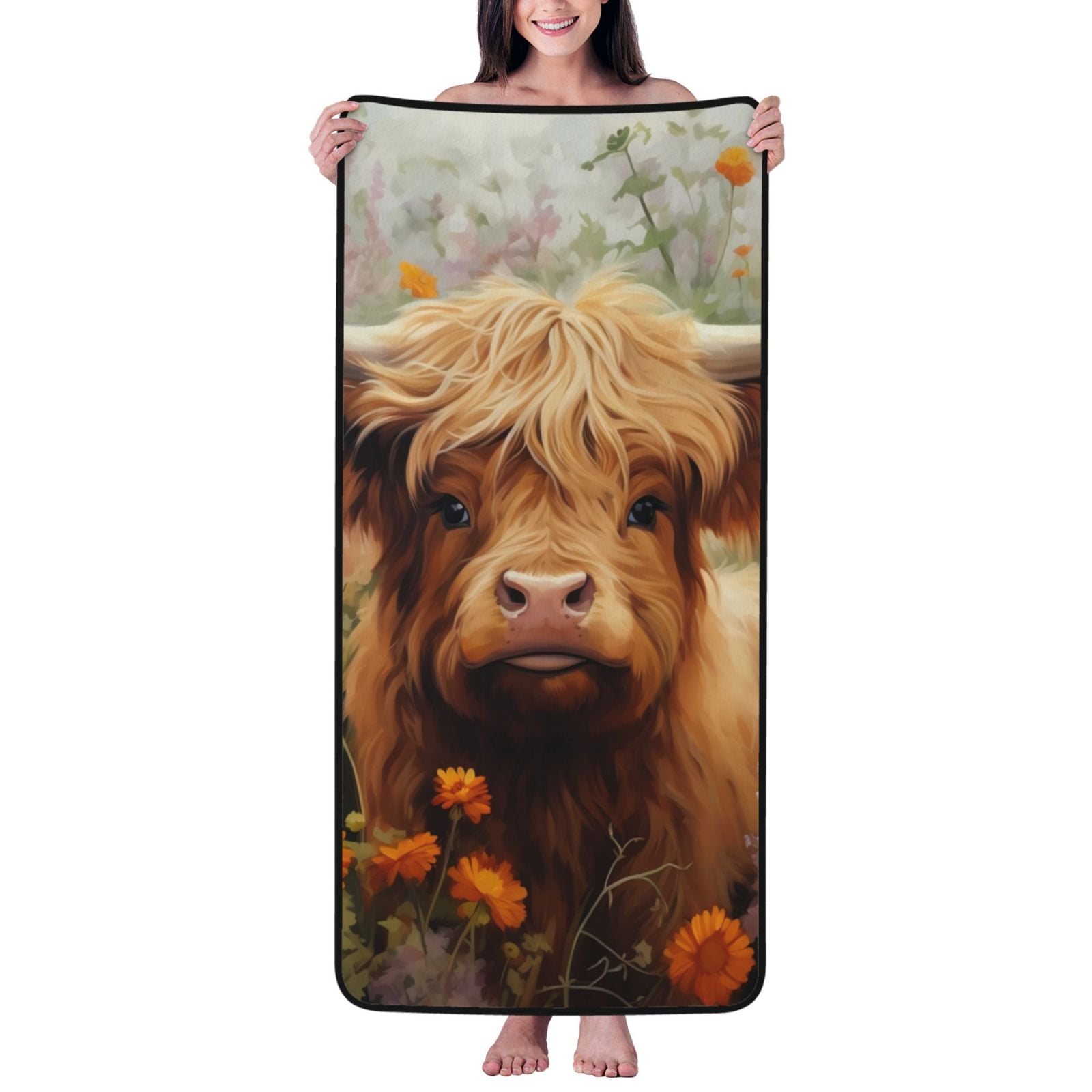 Bath Towels - Cute Floral Cow Soft Absorbent Towels for Bathroom ...