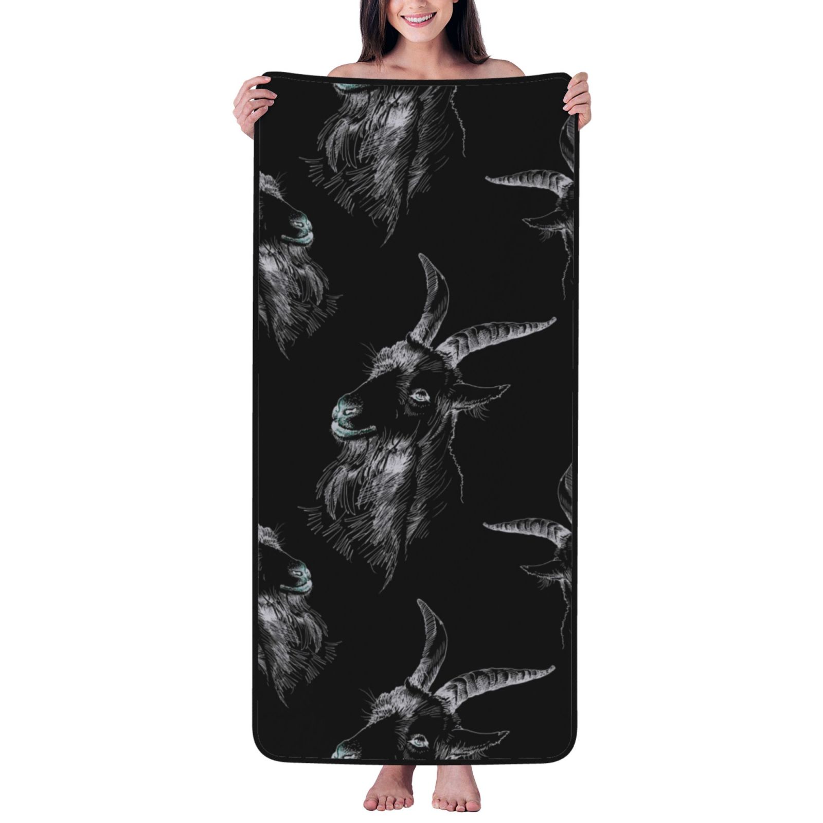 Bath Towels, Goat heads hand drawn black cool Highly Absorbent Towels ...