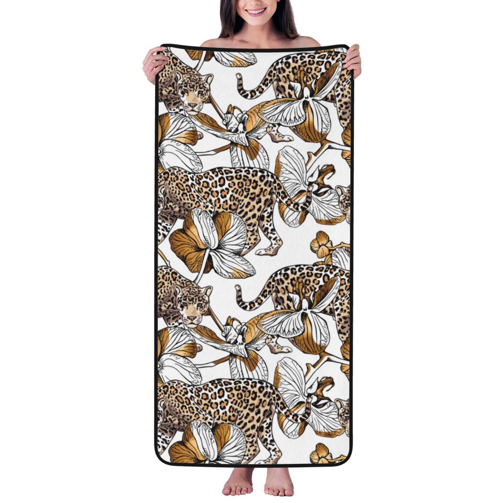 Bath Towels, Gold Orchid floral leopard Highly Absorbent Towels for ...