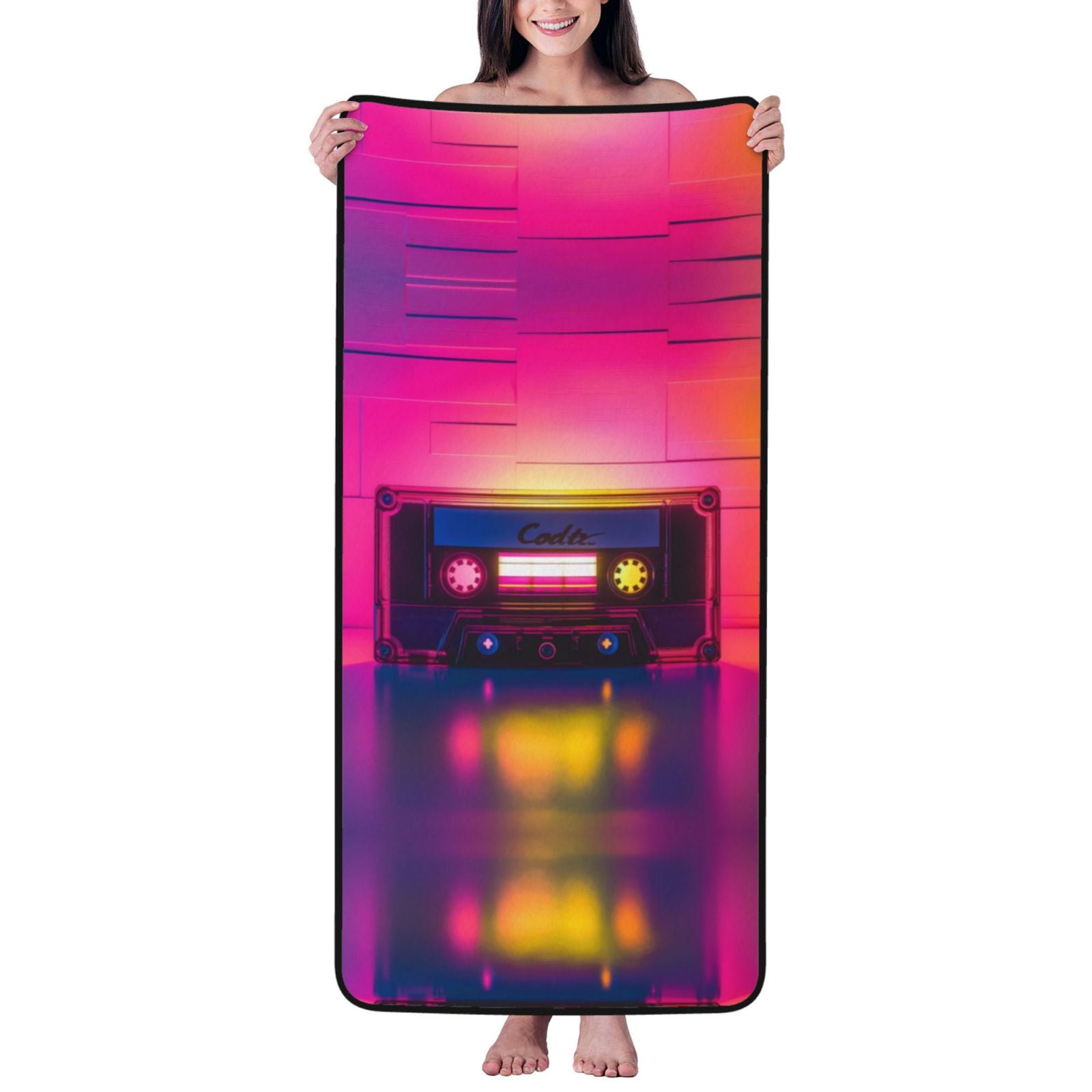 Bath Towels - Neon Cassette Tape Soft Absorbent Towels for Bathroom ...