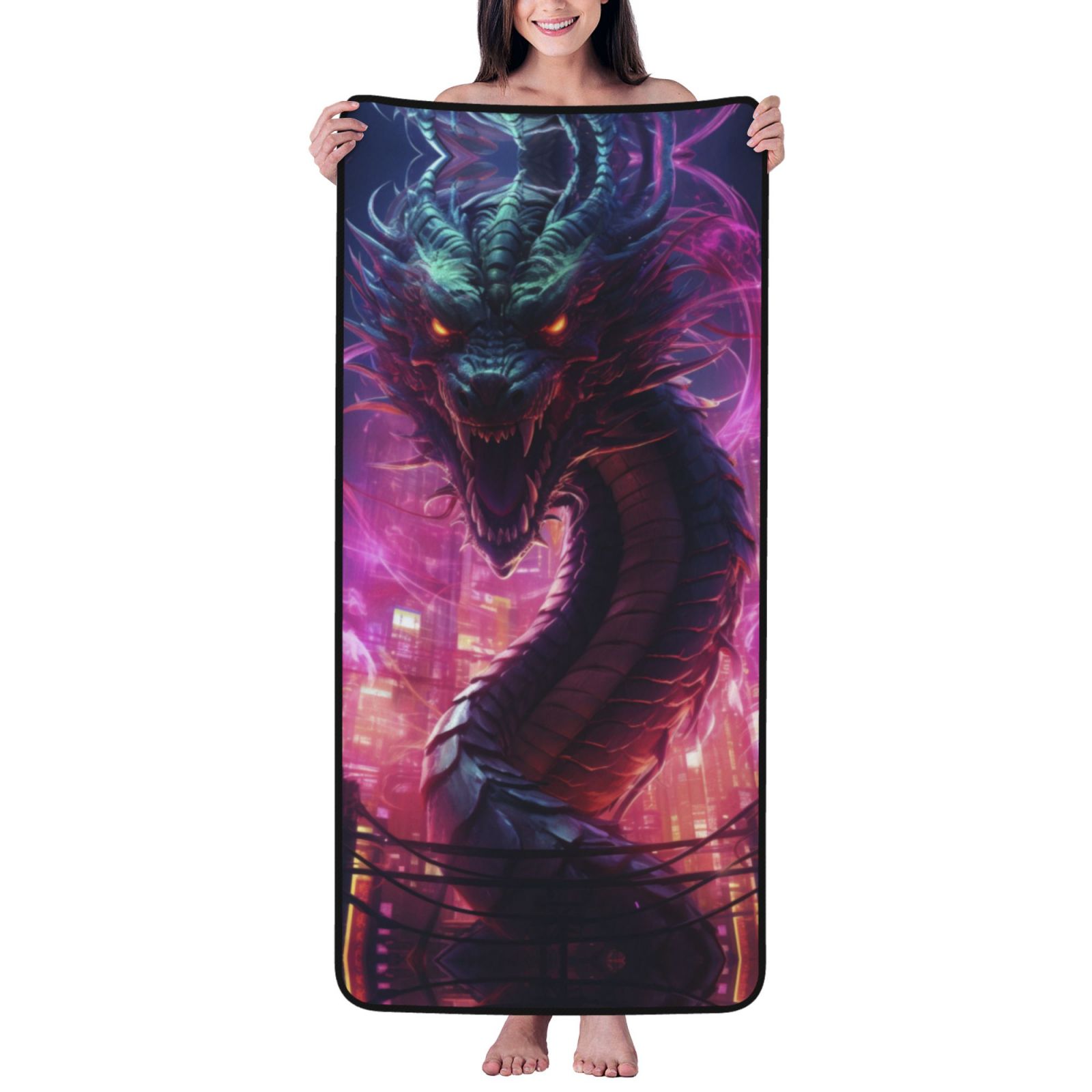 Bath Towels - Neon Futuristic Dragon Soft Absorbent Towels for Bathroom ...
