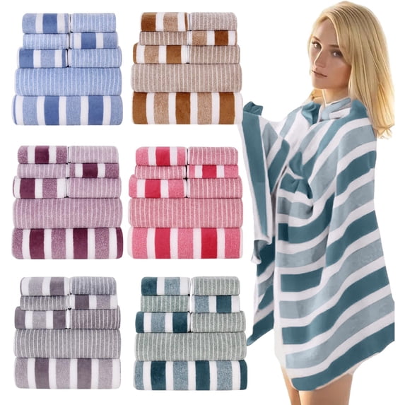 Bath Towels Velvet Hand Towel Set Wide Stripe Super Absorbent Quick Dry ...