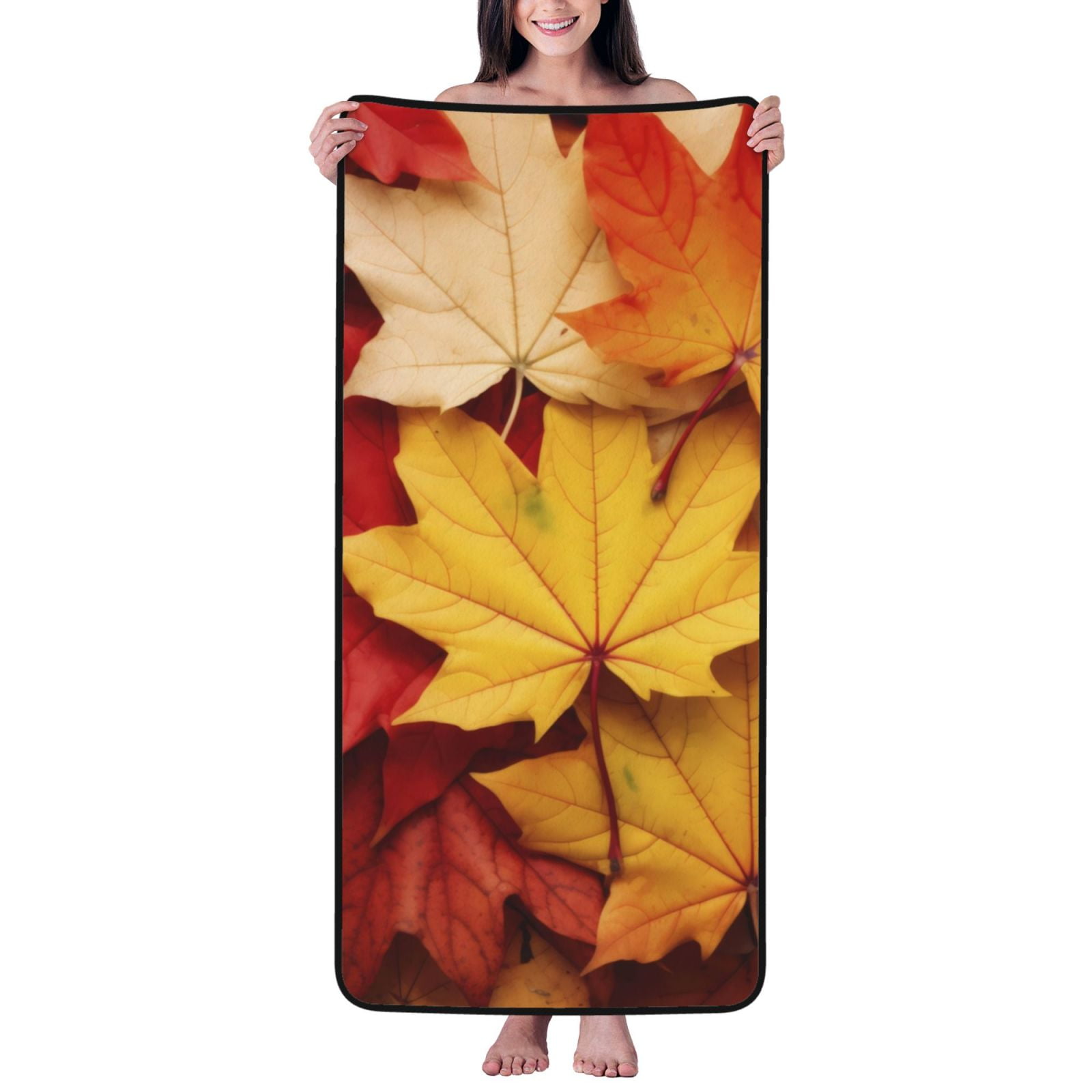 Bath Towels, Vibrant Multicolor Maple Leaves Highly Absorbent Towels ...