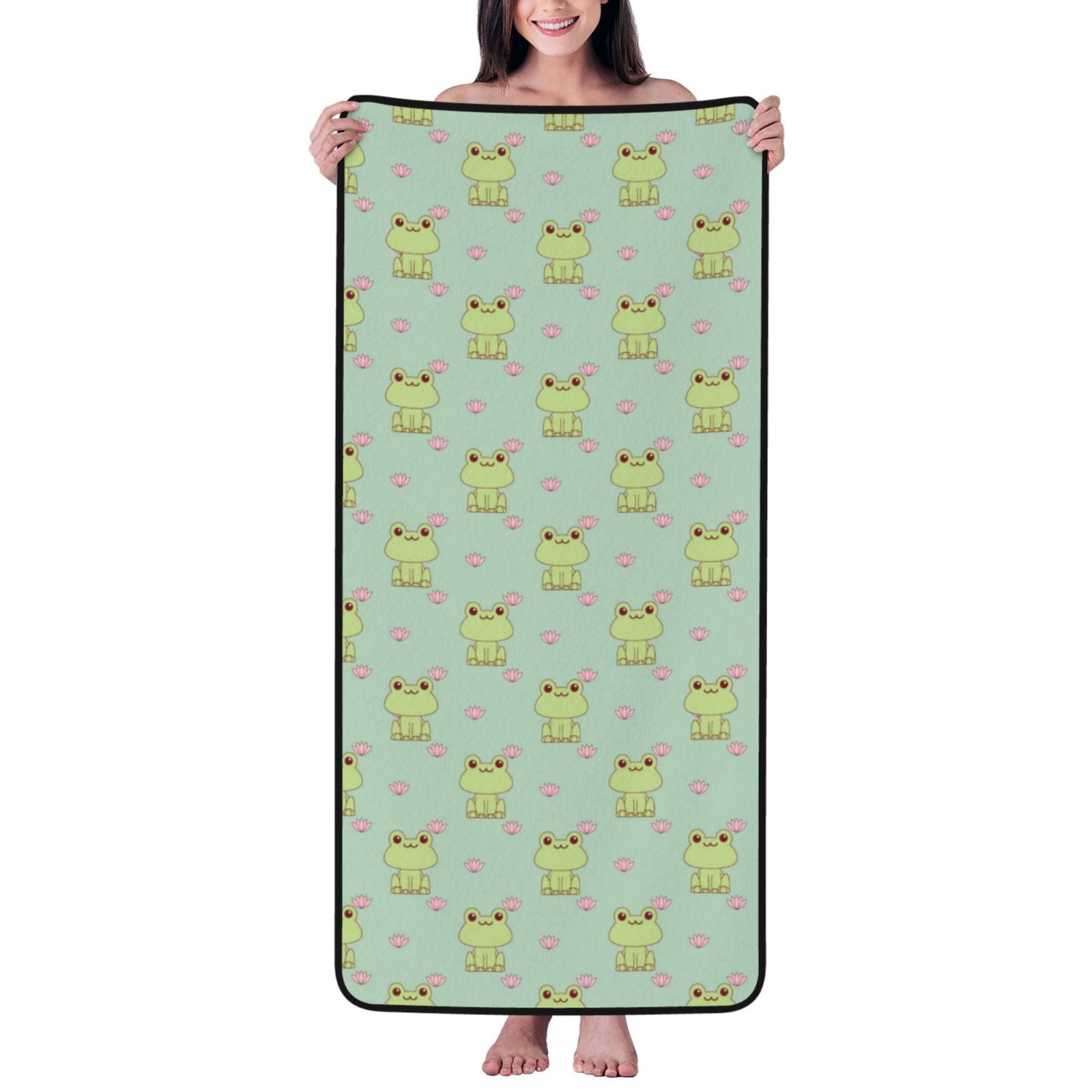 Bath Towels, green frog pink flower cute Highly Absorbent Towels for ...