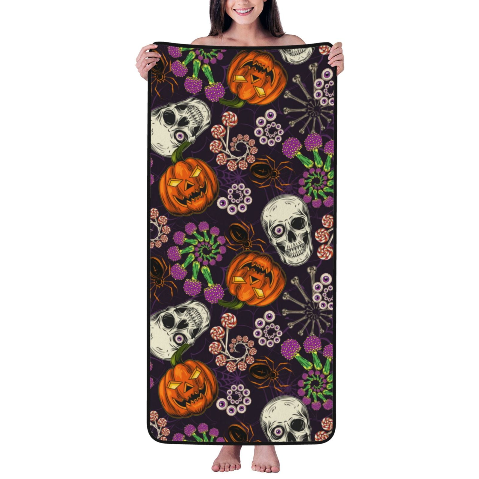 Bath Towels Halloween With Skull Coral Quick Drying Bath Sheets, Shower ...