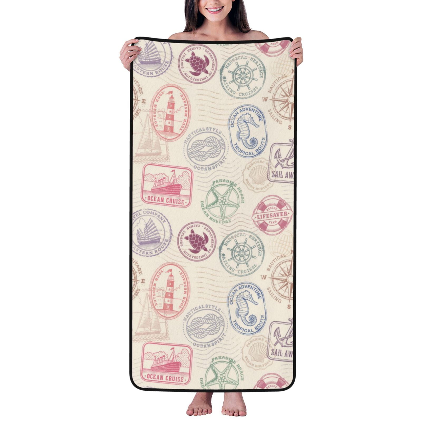 Bath Towels - sea Postmark Pattern Soft Absorbent Towels for Bathroom ...