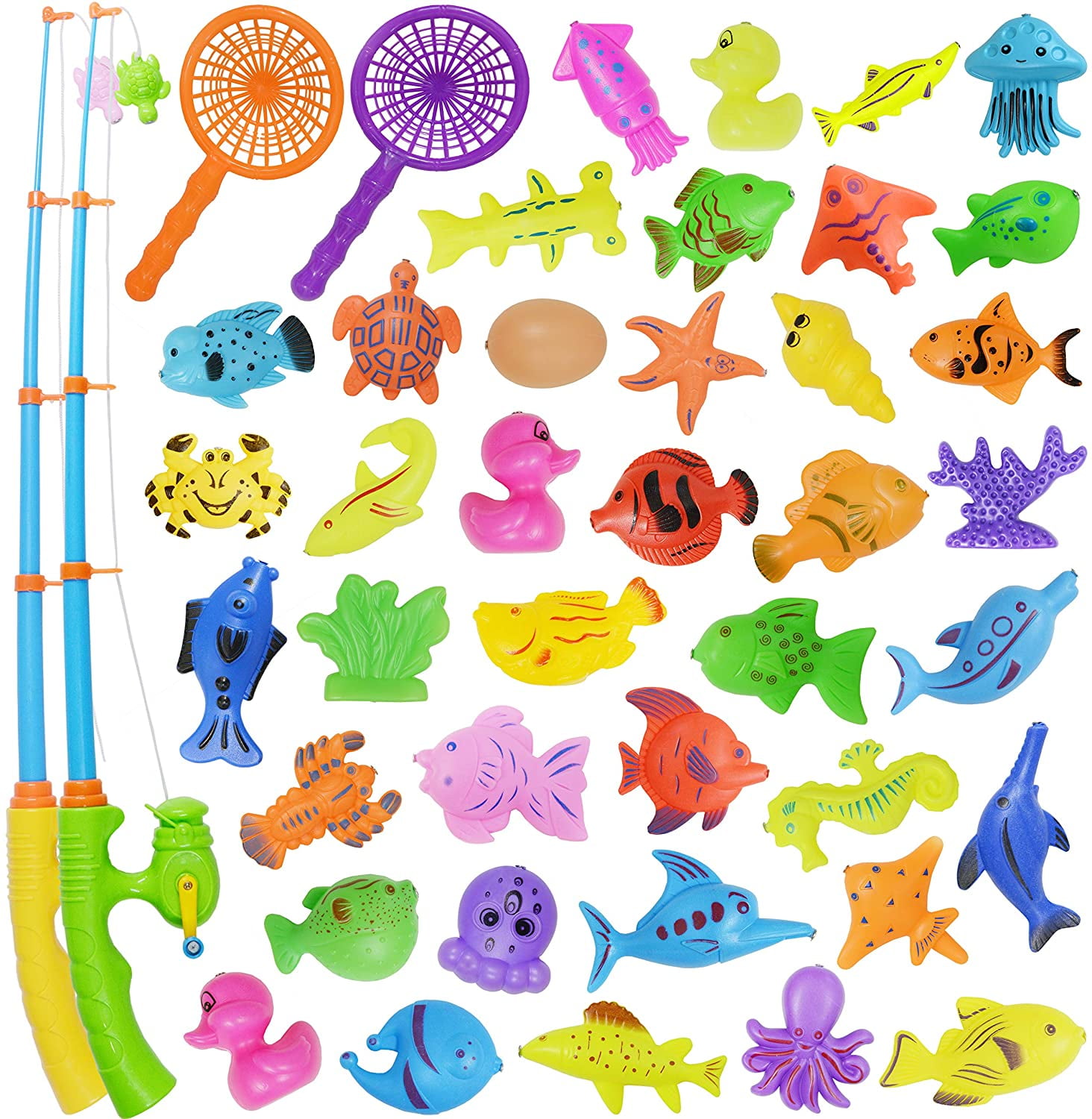 Bath Toy, 39 Piece Magnetic Fishing Play Set, Waterproof Floating Game ...