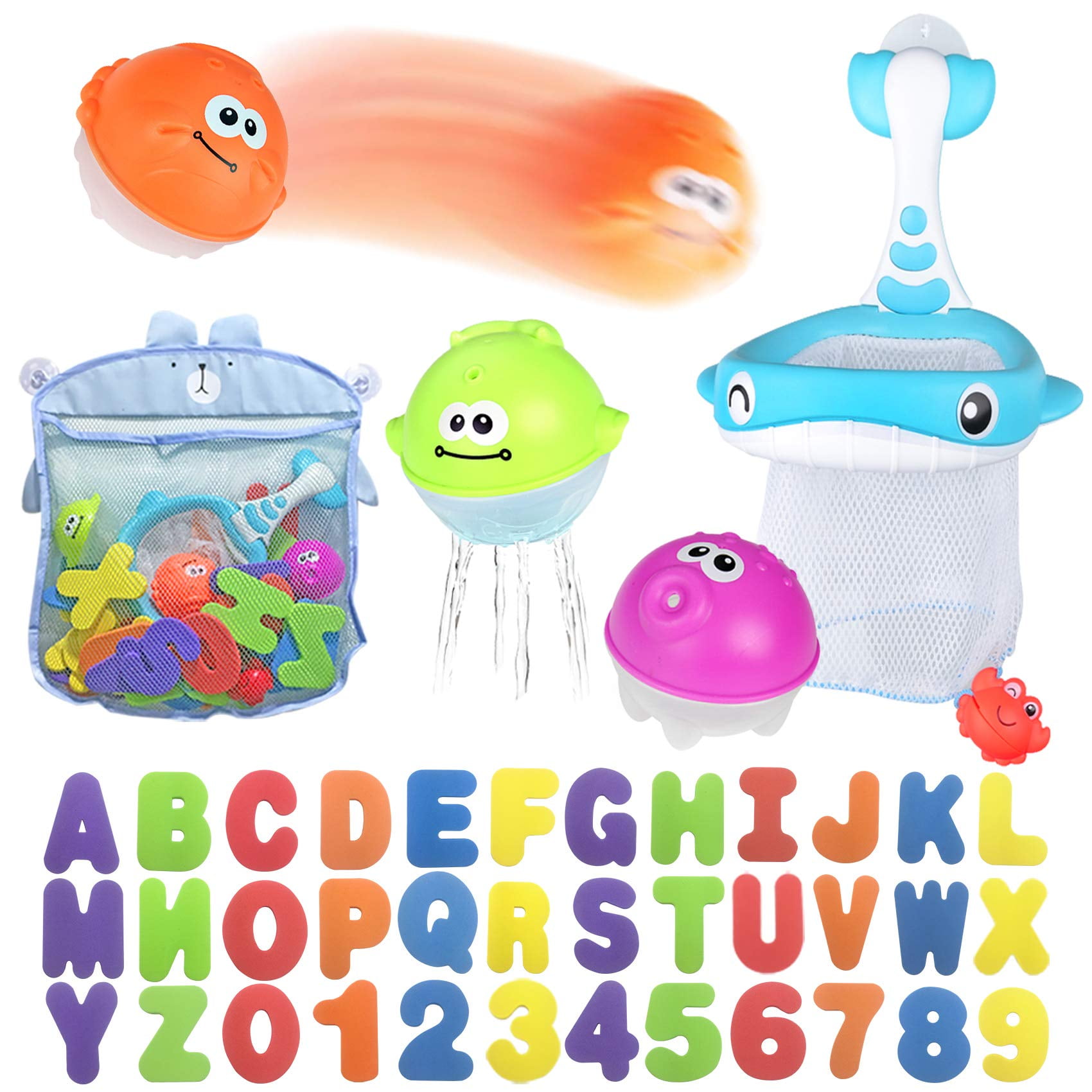 Bath Toy Sets, 36 Foam Bath Letters And Numbers, Floating Squirts ...