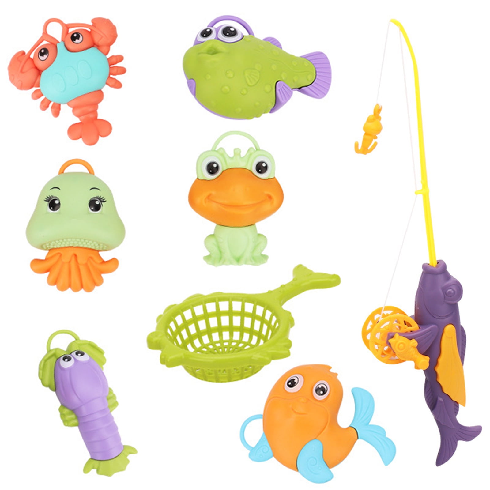 Bath Toys Fishing Games with Fish Net Squirt Fishes Crab Pool Bath Time ...