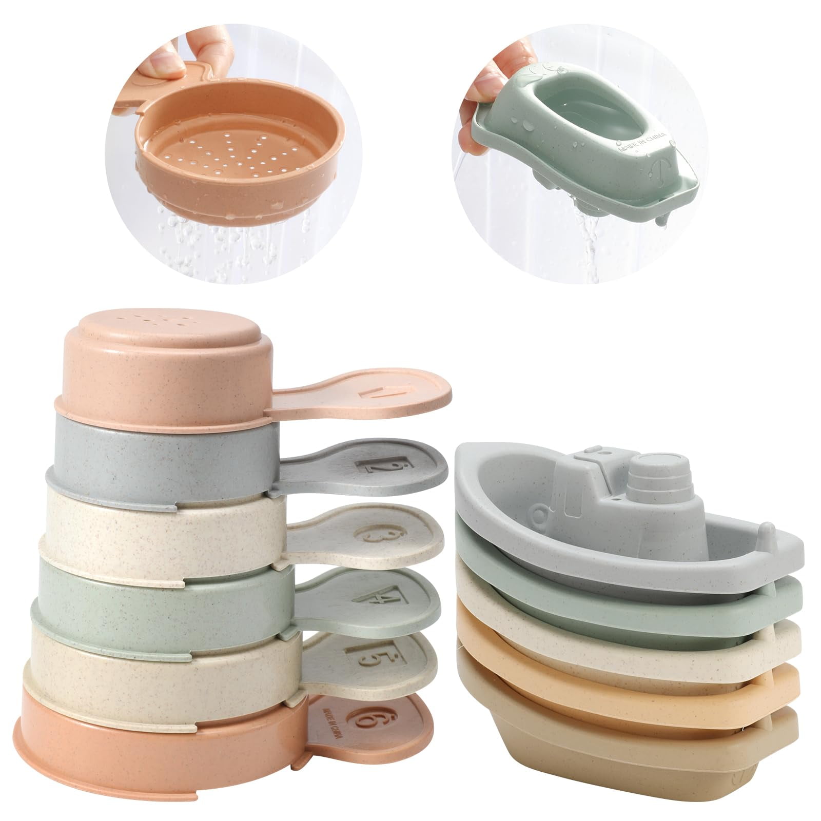 Bath Toys Floating Boats Train With Bathing Spoon,11 Pcs Water Table ...