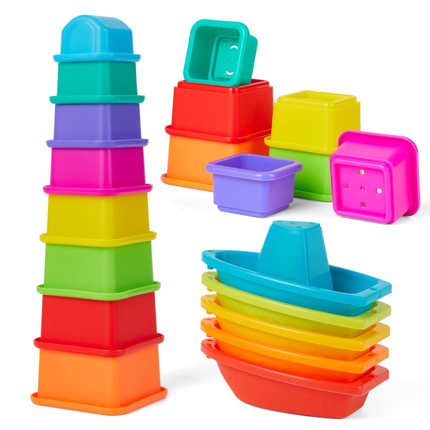 AMCHSURI Bath Toys for Toddlers, 13 PCS Rainbow Floating Boats with ...