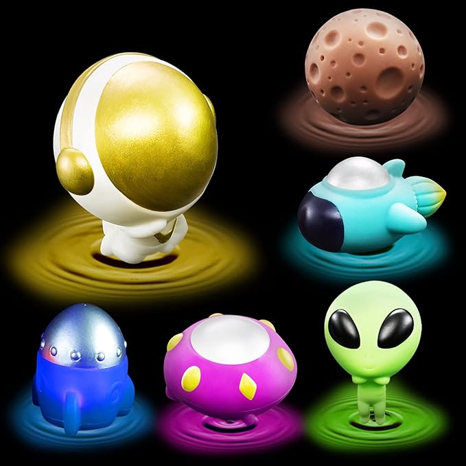 Bath Toys Light Up Floating Space Bath Tub Toy Set 6pcs Glowing Bath ...