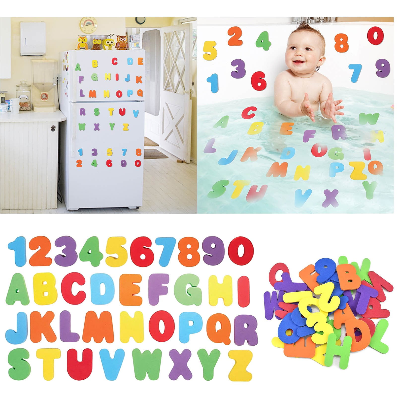 Bath Toys Organizer + 36 Soft Foam ABC 123 Letters & Numbers Bathroom ...