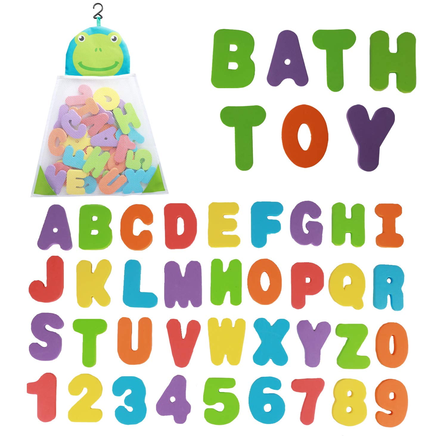 Bath Toys Organizer + RRF12 36 Soft Foam ABC 123 Letters & Numbers ...