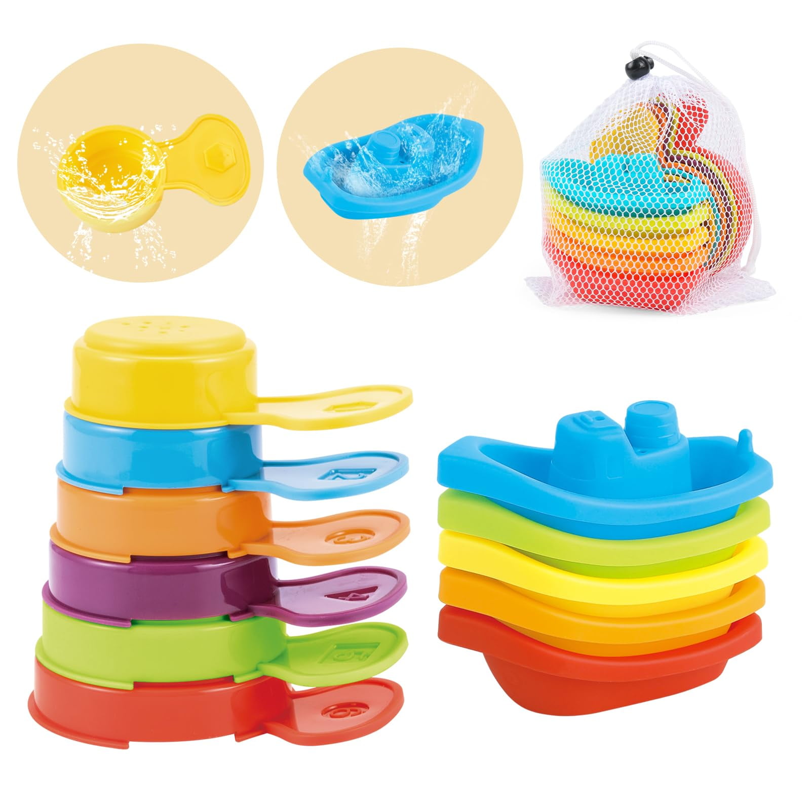 Bath Toys Rainbow Floating Boats with Bathing Spoon, 11 Pcs Water Table ...