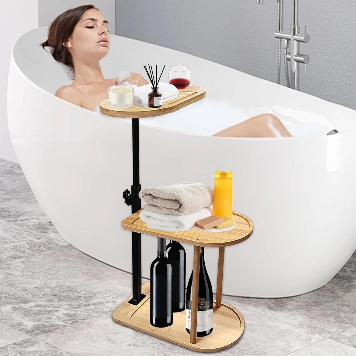 Bath Tray Caddy for Tub Against Wall Shelf Bathroom Organizer Shelf for ...