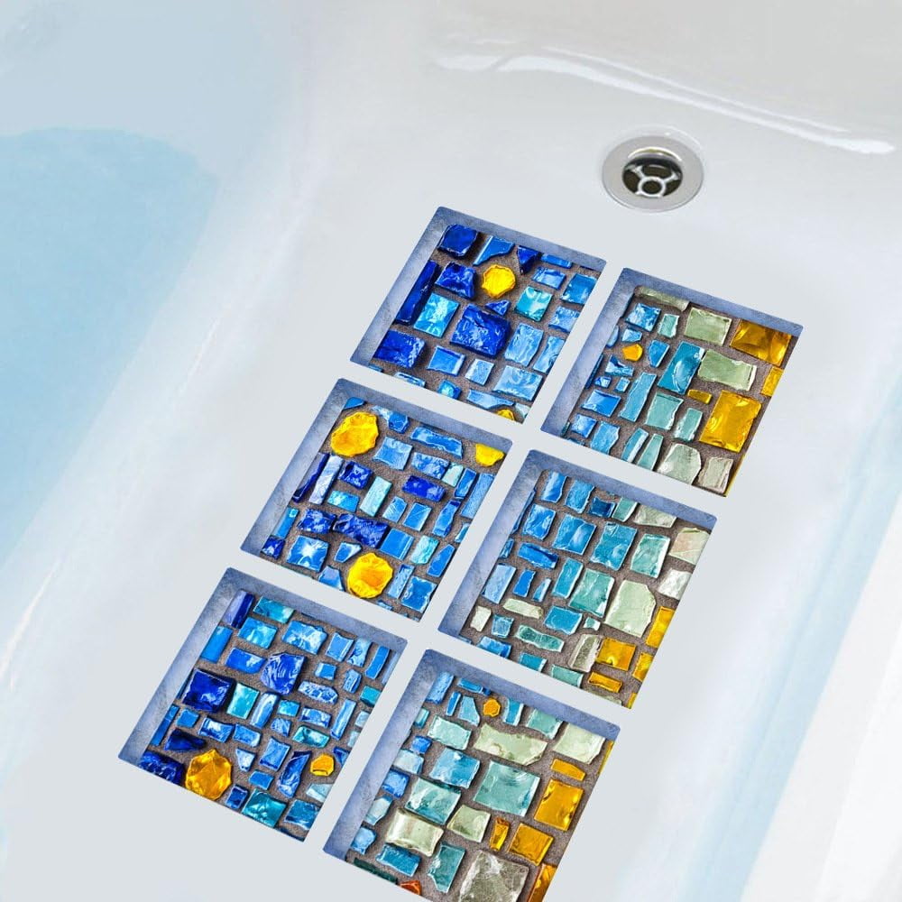 Bath Treads Stickers Beach Pattern Square 3D Adhesive Anti Slip Tub ...