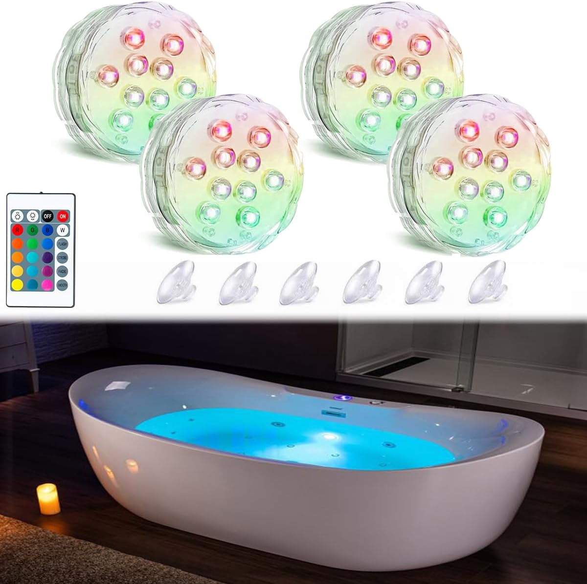 Bath Tub Lights Wireless, Battery Operated Waterproof Glow Light for ...