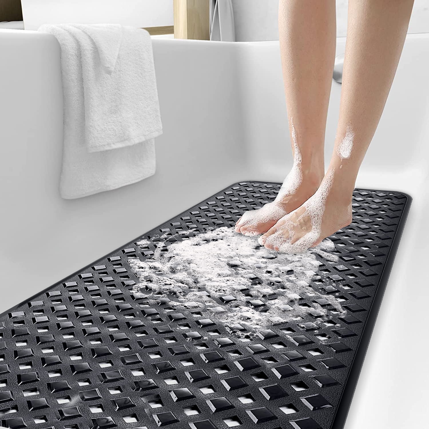 Dinosam Large Non-Slip Bath Tub Mat, 16 x 35 Extra Long, Machine ...