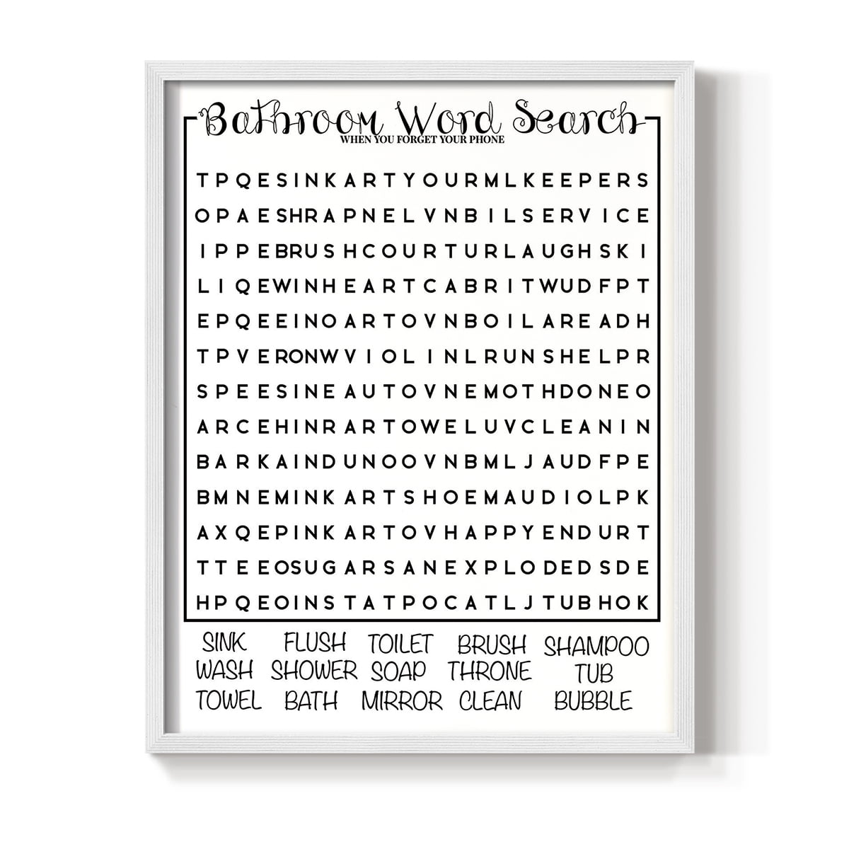 Bath Word Search in Paper Solid Wood 11 x 14 Framed Print - Walmart.com