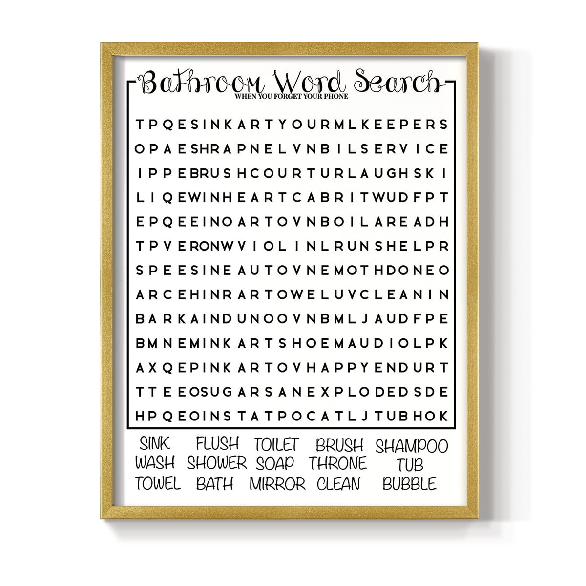 Bath Word Search in Paper Solid Wood 22 x 28 Framed Print - Walmart.com