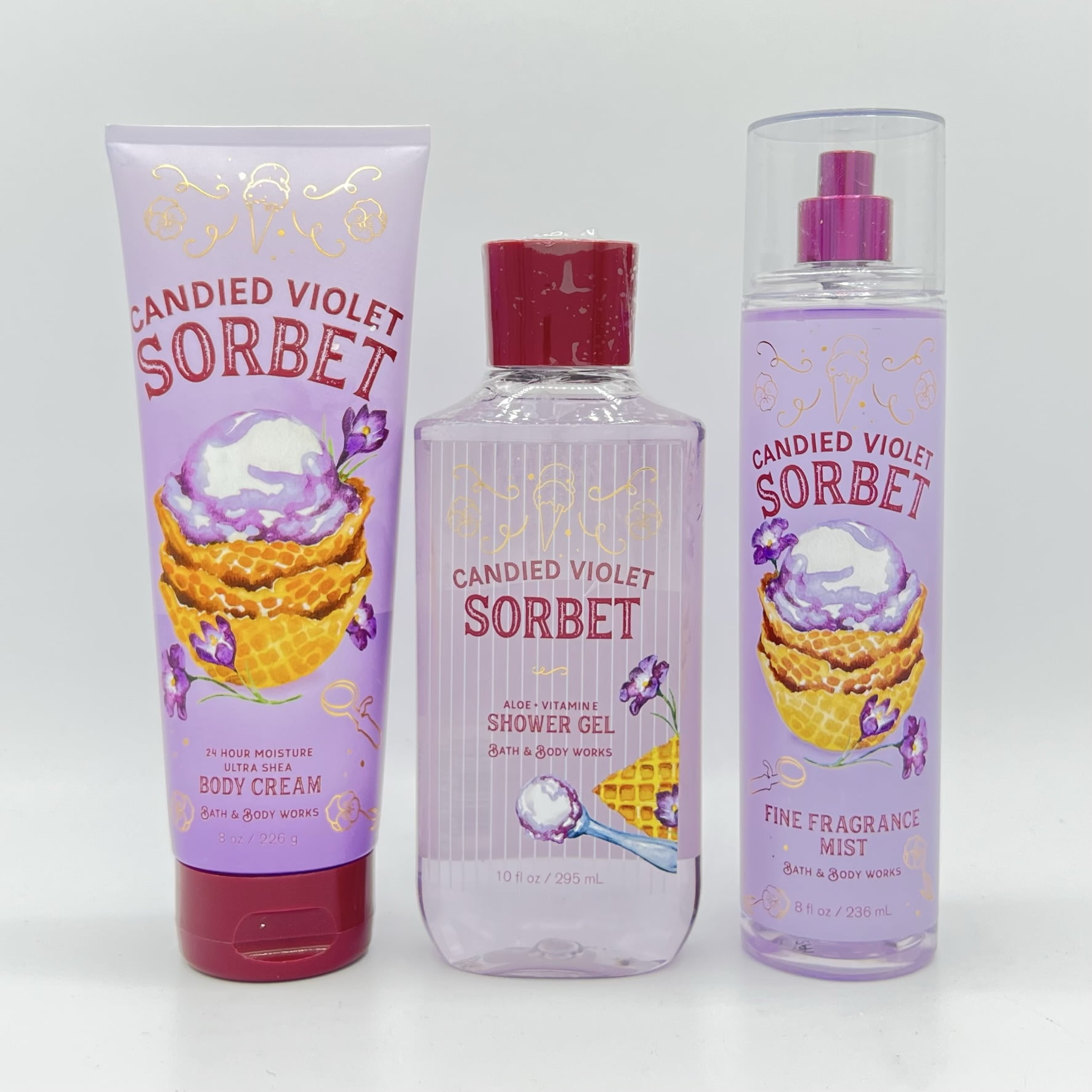 Bath and Body Works Candied Violet Sorbet Body Cream, Shower Gel and ...